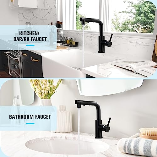 CREA Sink Faucet, Black Kitchen Faucets with Pull Down Sprayer, Bathroom Sink Faucets Mini Bar Prep Faucet Single Handle 3 or 1 Hole Kitchen Utility Faucet Laundry Outdoor Tap