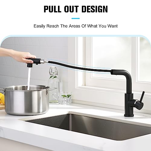 CREA Sink Faucet, Black Kitchen Faucets with Pull Down Sprayer, Bathroom Sink Faucets Mini Bar Prep Faucet Single Handle 3 or 1 Hole Kitchen Utility Faucet Laundry Outdoor Tap