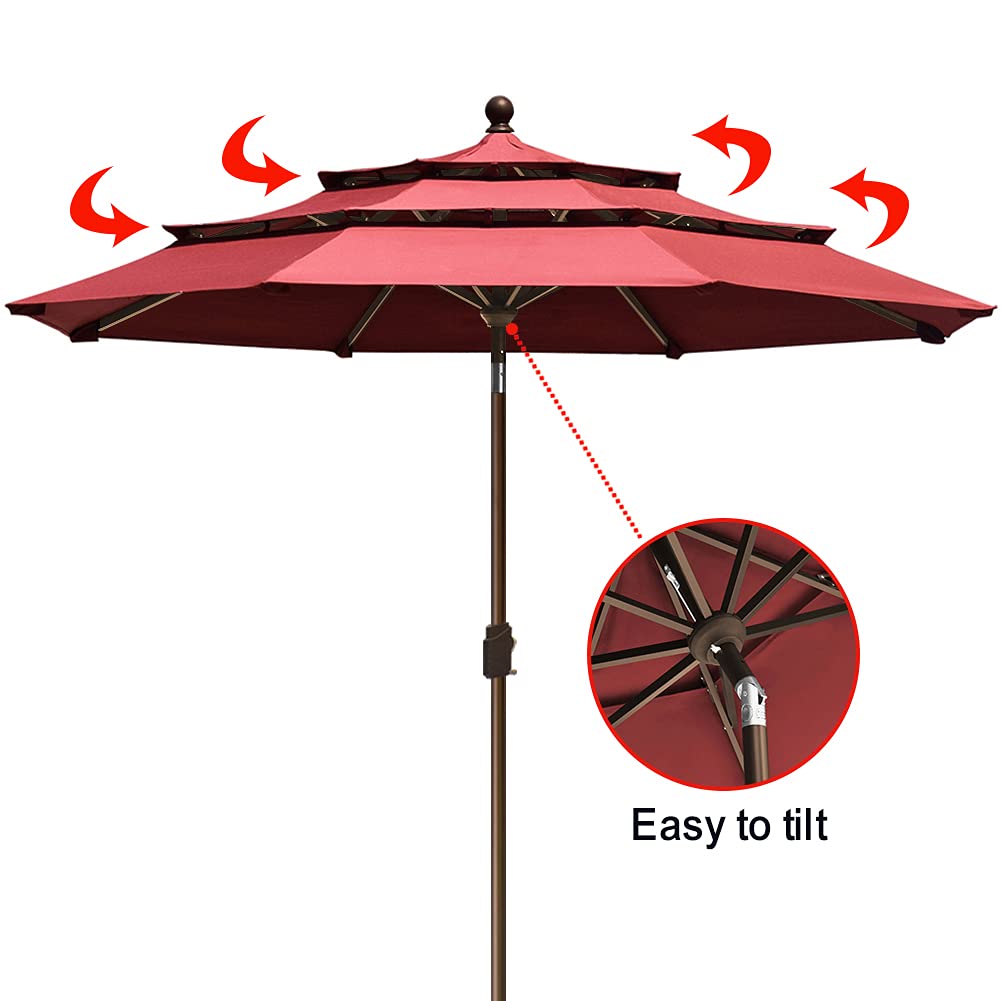 EliteShade USA 10-Year-Non-Fading Sunumbrella 9Ft 3 Tiers Market Umbrella Patio Umbrella Outdoor Table Umbrella with Ventilation,Burgundy