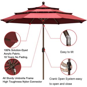 EliteShade USA 10-Year-Non-Fading Sunumbrella 9Ft 3 Tiers Market Umbrella Patio Umbrella Outdoor Table Umbrella with Ventilation,Burgundy