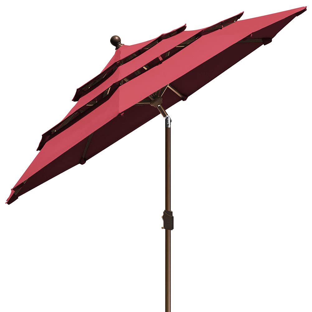 EliteShade USA 10-Year-Non-Fading Sunumbrella 9Ft 3 Tiers Market Umbrella Patio Umbrella Outdoor Table Umbrella with Ventilation,Burgundy