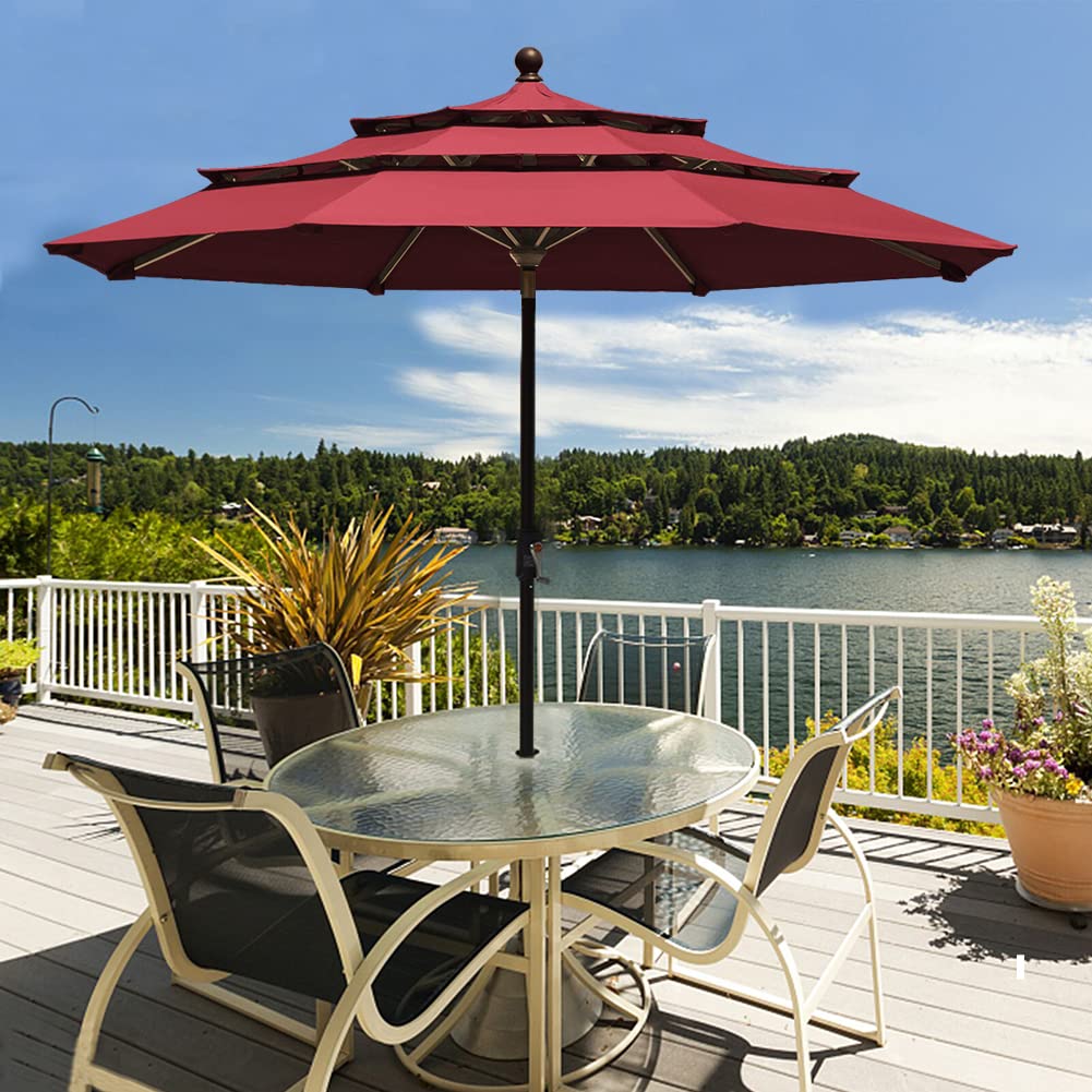 EliteShade USA 10-Year-Non-Fading Sunumbrella 9Ft 3 Tiers Market Umbrella Patio Umbrella Outdoor Table Umbrella with Ventilation,Burgundy