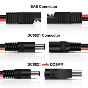 iGreely SAE Plug to DC 5.5mm x 2.1mm Male Cables with SAE Polarity Reverse and DC 8mm Adapter for Automotive RV Solar Panel 14AWG 2ft/60cm