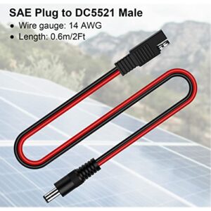 iGreely SAE Plug to DC 5.5mm x 2.1mm Male Cables with SAE Polarity Reverse and DC 8mm Adapter for Automotive RV Solar Panel 14AWG 2ft/60cm