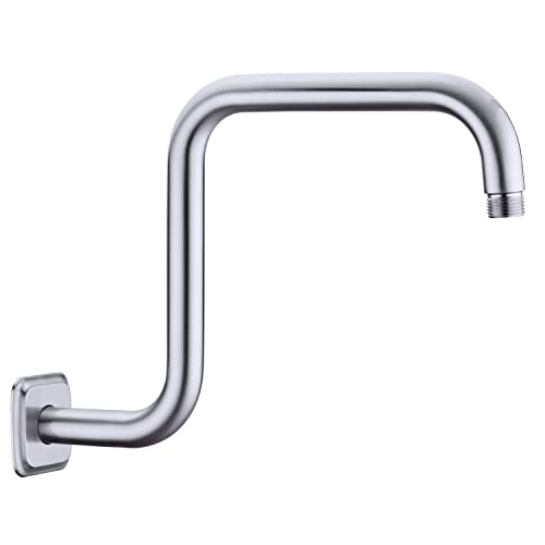 TRUSTMI Shower Arm with Flange, S Shape 13 Inch High Rise Stainless Steel Fixed Shower Head Extension Pipe Arm Replacement, Brushed Nickel