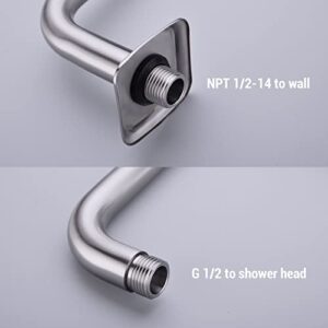 TRUSTMI Shower Arm with Flange, S Shape 13 Inch High Rise Stainless Steel Fixed Shower Head Extension Pipe Arm Replacement, Brushed Nickel