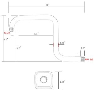 TRUSTMI Shower Arm with Flange, S Shape 13 Inch High Rise Stainless Steel Fixed Shower Head Extension Pipe Arm Replacement, Brushed Nickel