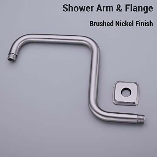 TRUSTMI Shower Arm with Flange, S Shape 13 Inch High Rise Stainless Steel Fixed Shower Head Extension Pipe Arm Replacement, Brushed Nickel