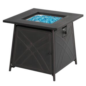 BALI OUTDOORS Gas FirePit Table, 28 inch 50,000 BTU Square Outdoor Propane Fire Pit Table with Lid and Blue Fire Glass