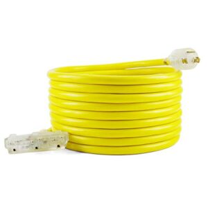 hengyi l5-30p to three nema 5-15r heavy duty generator cord,extension cord adapter plug,generator power 3750 watts,generator locking power cord with ul listed 30a 125v,yellow,25tf