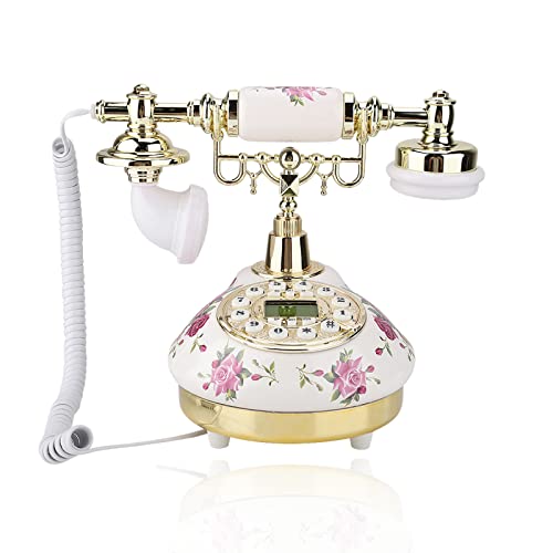 Yoidesu Retro Landline Telephone, European Old Fashioned Classic Fixed Digital Telephone with Push Button LCD Display, Automatic Detection to FSK/DTMF Caller ID, for Home Office Hotel Decor