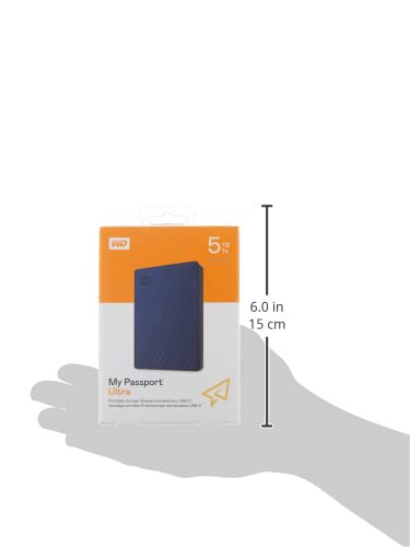 Western Digital 5TB My Passport Ultra Blue Portable External Hard Drive HDD, USB-C and USB 3.1 Compatible - WDBFTM0050BBL-WESN