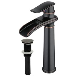 waterfall spout commercial bathroom vessel sink faucet single handle one hole deck mount oil rubbed bronze lavatory mixer tap