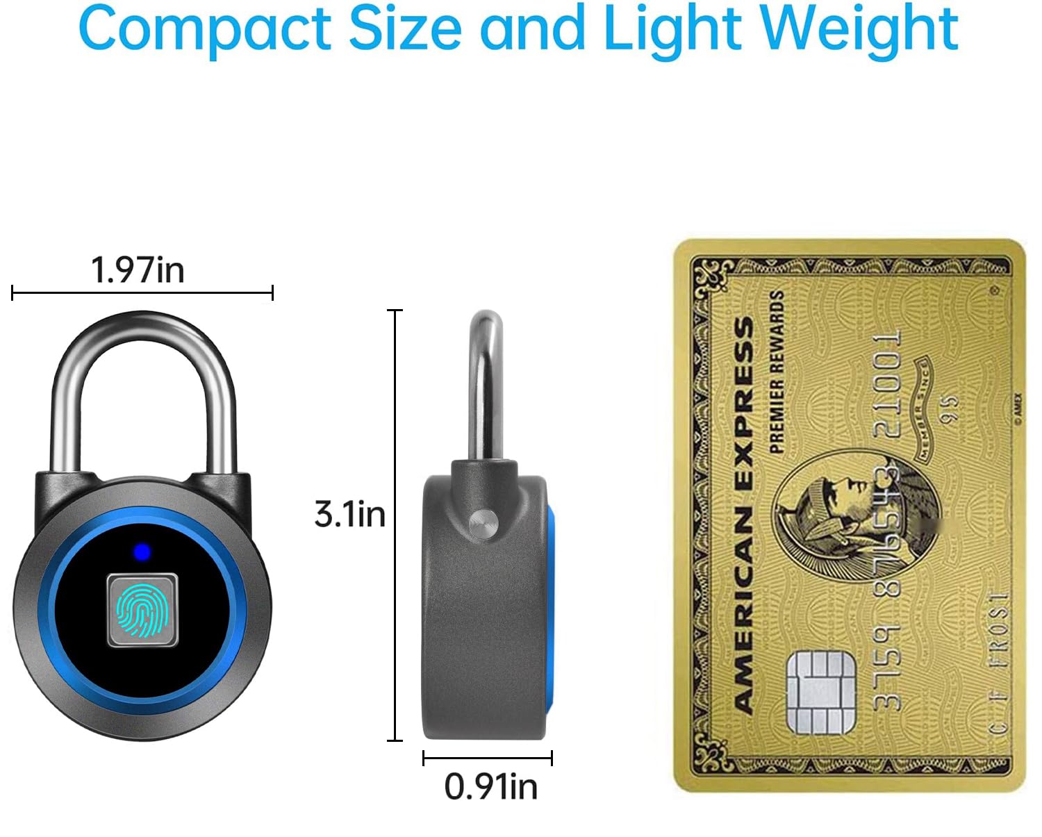 Fingerprint Padlock, Bluetooth Lock, Mobile APP, MEGAFEIS Smart Padlock with Keyless Biometric, Water Resistant, Suitable for Gym, Sports, Bike, School, Fence and Storage(Blue)