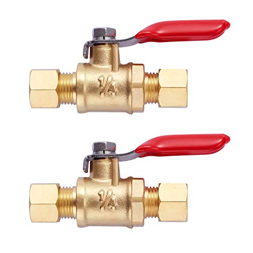 Litorange 2 Pack Lead-Free Brass Mini Ball Valve Shut Off Switch, 1/4 inch Compression by 1/4 Compression Fitting