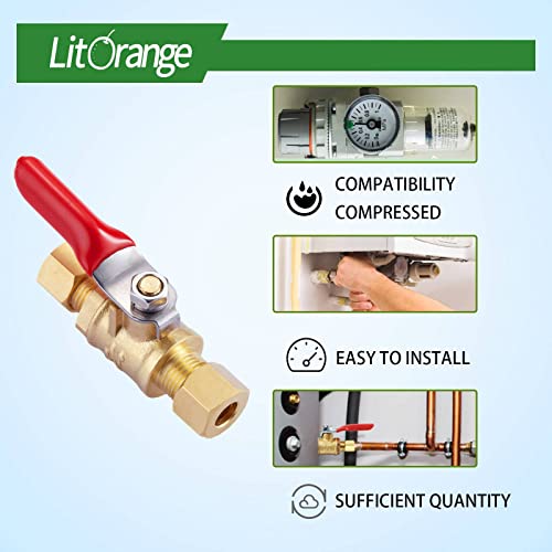 Litorange 2 Pack Lead-Free Brass Mini Ball Valve Shut Off Switch, 1/4 inch Compression by 1/4 Compression Fitting