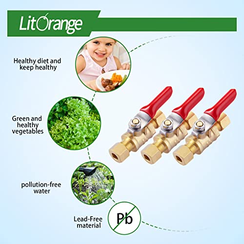 Litorange 2 Pack Lead-Free Brass Mini Ball Valve Shut Off Switch, 1/4 inch Compression by 1/4 Compression Fitting