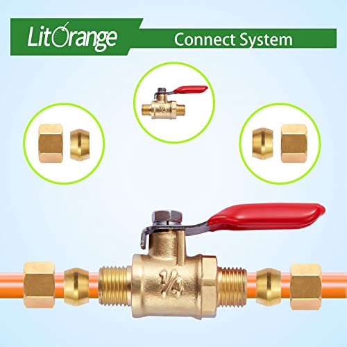 Litorange 2 Pack Lead-Free Brass Mini Ball Valve Shut Off Switch, 1/4 inch Compression by 1/4 Compression Fitting