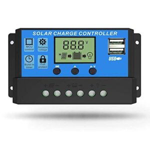 30a solar charge controller, dual usb port solar panel battery intelligent regulator, multi-function adjustable lcd display street light controller (30a)