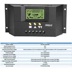 CM3024Z PWM Intelligent Solar Panel Charge Controller Regulator LCD Display 12V 24V 30A PVC