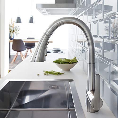 GROHE 32298DC3 Zedra Pull-Down Kitchen Faucet with sprayer Supersteel (Stainless Steel)