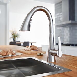 GROHE 32298DC3 Zedra Pull-Down Kitchen Faucet with sprayer Supersteel (Stainless Steel)