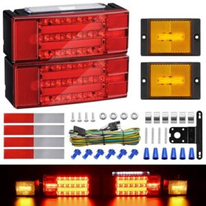 kohree 12v submersible led trailer lights kit, super bright led utility brake turn license tail lights, with wiring kit & 2 marker lights for boat rv truck snowmobile under 80 inches