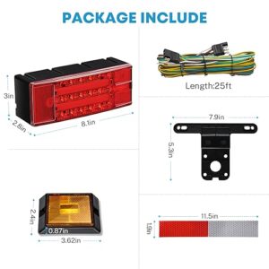 Kohree 12V Submersible LED Trailer Lights Kit, Super Bright LED Utility Brake Turn License Tail Lights, with Wiring Kit & 2 Marker Lights for Boat RV Truck Snowmobile Under 80 Inches