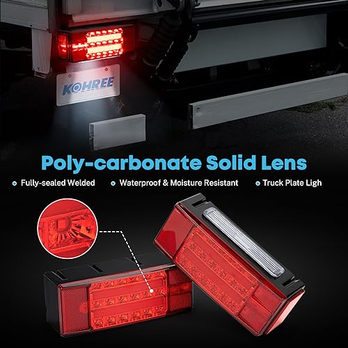 Kohree 12V Submersible LED Trailer Lights Kit, Super Bright LED Utility Brake Turn License Tail Lights, with Wiring Kit & 2 Marker Lights for Boat RV Truck Snowmobile Under 80 Inches