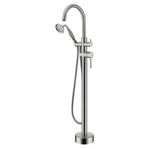 wowkk tub filler freestanding bathtub faucet brushed nickel floor mounted brass bathroom tub faucets with hand shower