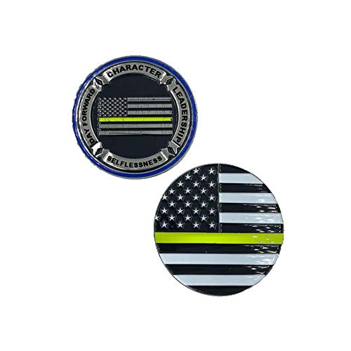 H-022 Thin Gold Line Back The Blue Core Values Challenge Coin Police Dispatcher Gold / Yellow