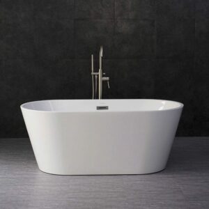 woodbridge 59" acrylic freestanding bathtub contemporary soaking tub with brushed nickel overflow and drain, b0014, white