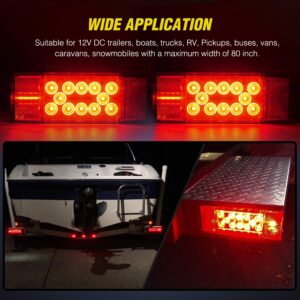 Nilight TL-20 2PCS Submersible Kit Low Profile Rectangular LED Stop Tail Turn Signal Side Marker Light on 12V RV Pickup Trucks Marine Boats Trailers, 2 Years Warranty,Red, White, Black