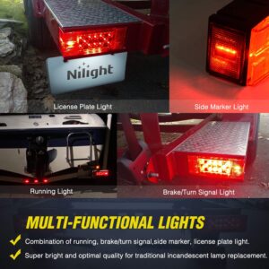 Nilight TL-20 2PCS Submersible Kit Low Profile Rectangular LED Stop Tail Turn Signal Side Marker Light on 12V RV Pickup Trucks Marine Boats Trailers, 2 Years Warranty,Red, White, Black