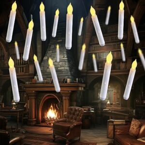 raycare 24 flameless led taper candles flickering, no remote, battery operated hanging floating candles with warm light, led tapered candlesticks for church party halloween christmas decorations