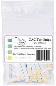 fryoilsaver co, qac test strips, restaurant quaternary ammonium sanitizer test strips, 0-400 ppm, multi quat strips for food service, quaternary ammonia sanitizer strips, fmp 142-1363, pack of 100