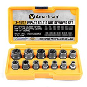 amartisan impact bolt extractor tool, 13pc bolt nut removal extractor socket tool set