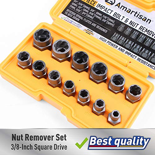 Amartisan Impact Bolt Extractor Tool, 13PC Bolt Nut Removal Extractor Socket Tool Set