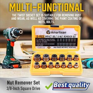 Amartisan Impact Bolt Extractor Tool, 13PC Bolt Nut Removal Extractor Socket Tool Set