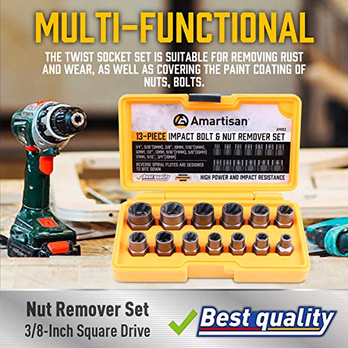 Amartisan Impact Bolt Extractor Tool, 13PC Bolt Nut Removal Extractor Socket Tool Set