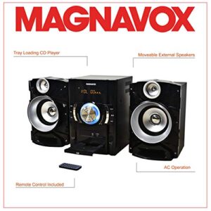 Magnavox MM440 3-Piece CD Shelf System with Digital PLL FM Stereo Radio, Bluetooth Wireless Technology, and Remote Control in Black | Blue Colored Lights | LED Display | AUX Port Compatible |