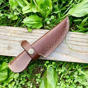 8" long custom handmade leather sheath fits up to 4"—4.5" cutting blade knife