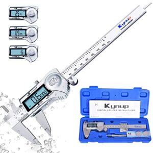 kynup digital caliper, calipers 6 inch measuring tool with stainless steel, ip54 splash proof protection design, easy switch from inch metric fraction, large lcd screen (150mm)