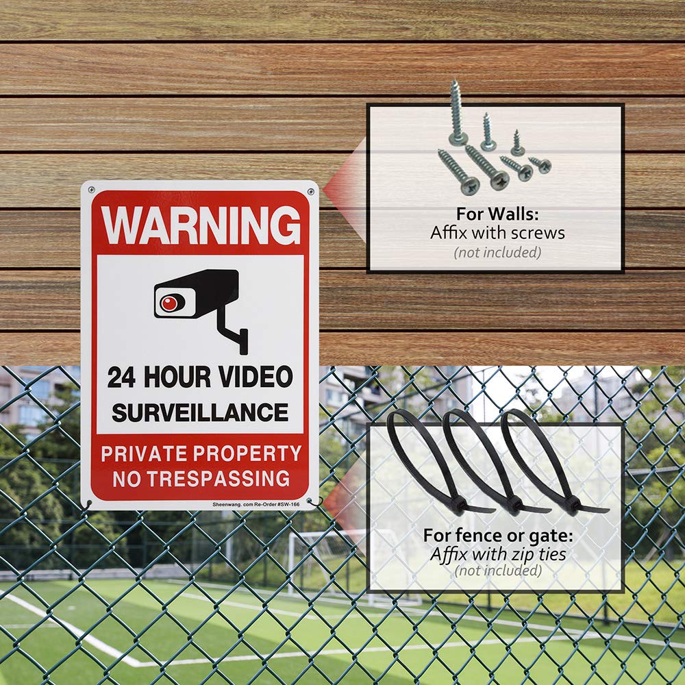 Sheenwang 2-Pack Private Property No Trespassing Sign, video surveillance signs outdoor, UV Printed .040 Mil Rust Free Aluminum 10 x 7 in, Security camera sign for home, Business, Driveway Alert, CCTV