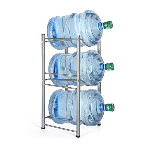 Water Cooler Jug Rack, 3-Tier Water Bottle Storage Rack 5 Gallon Detachable Heavy Duty Water Bottle Shelf for Home Office Kitchen Organization Silver