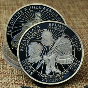 Put On The Whole Armor of God Black Enamel Challenge Coin Antique Gold