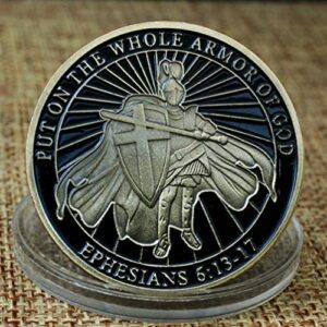 Put On The Whole Armor of God Black Enamel Challenge Coin Antique Gold