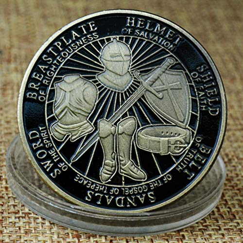 Put On The Whole Armor of God Black Enamel Challenge Coin Antique Gold