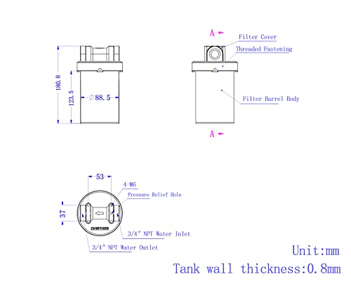 INTBUYING Heavy Duty Water Filter Shell Housing Whole House Water Purification of 304 Stainless Steel -5 inch Filter 3/4 inch NPT Inlet and Outlet with Bracket and Wrench Pin