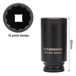 CASOMAN 1/2-Inch Drive Deep Spindle Axle Nut Impact Socket Set,12 Point, Metric, CR-MO, 29,30 32 34 35,36,38,39mm 8 Piece 1/2" Heavy Duty Impact Socket Set